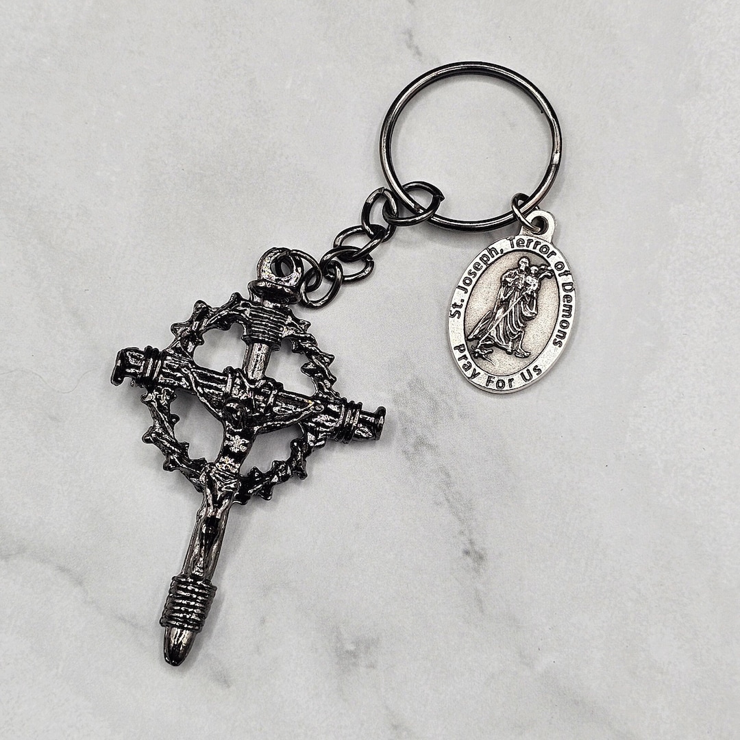 Crown of Thorns Crucifix W/ St. Joseph Terror of Demons Medal - Etsy
