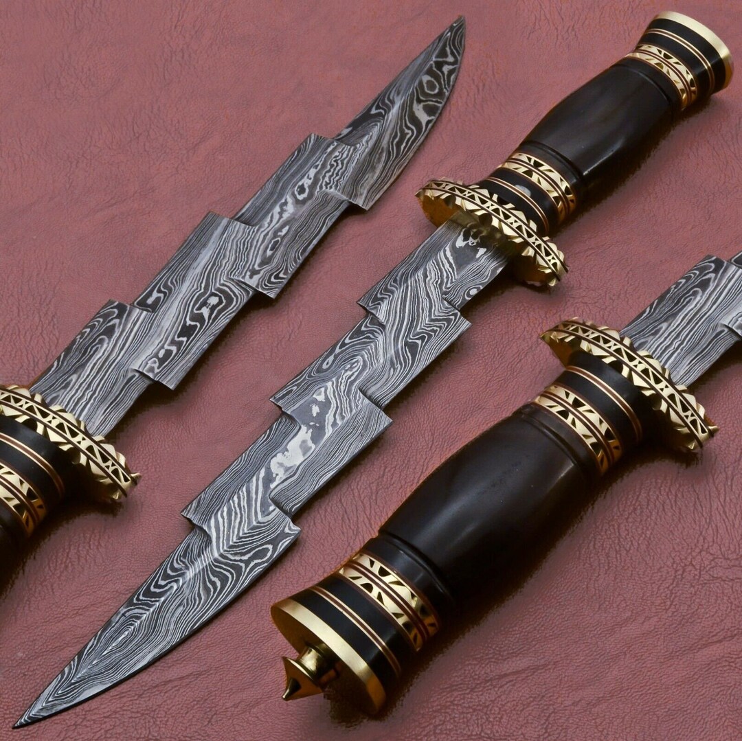 Damascus Steel Zigzag 15" Dagger, Handmade Damascus Steel Hunting Knife ...