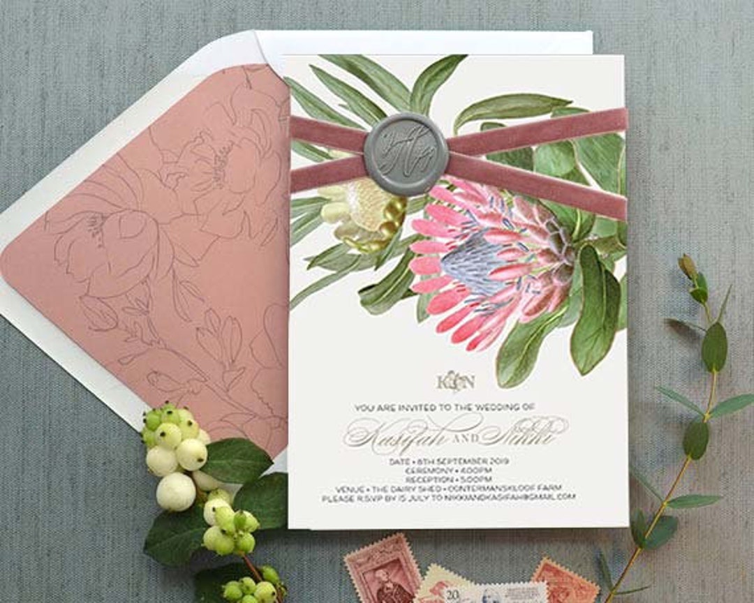 King Protea Wedding Invitation DIY INSTANT Download Pink Floral African ...