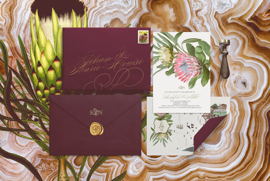 King Protea Wedding Invitation DIY INSTANT Download Pink Floral African ...