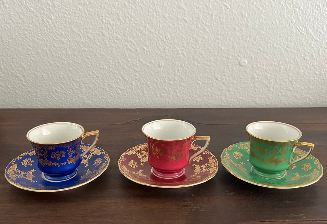 Tricolored Bohemia RGK Czechoslovakia Tea Cup Set With Matching Saucers ...