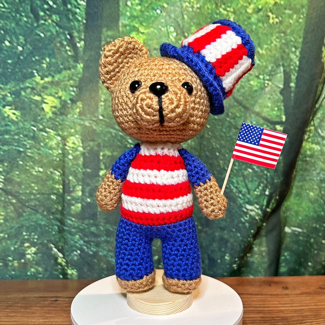 Patriotic 4th of July Handmade Teddy Bear, Crochet Stuffed Teddy Bear ...