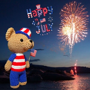 Patriotic 4th of July Handmade Teddy Bear, Crochet Stuffed Teddy Bear ...