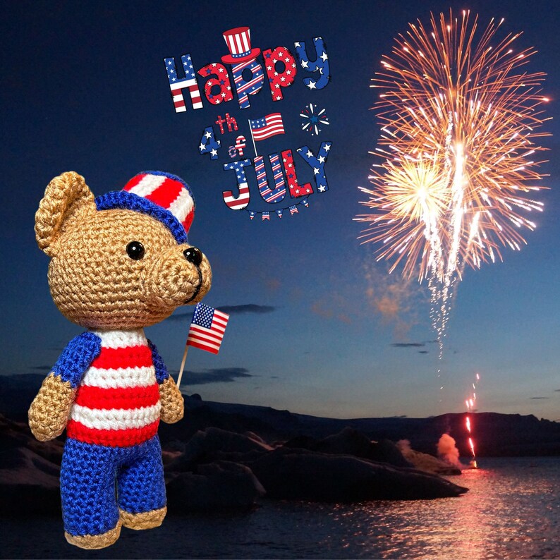 Patriotic 4th of July Handmade Teddy Bear, Crochet Stuffed Teddy Bear ...