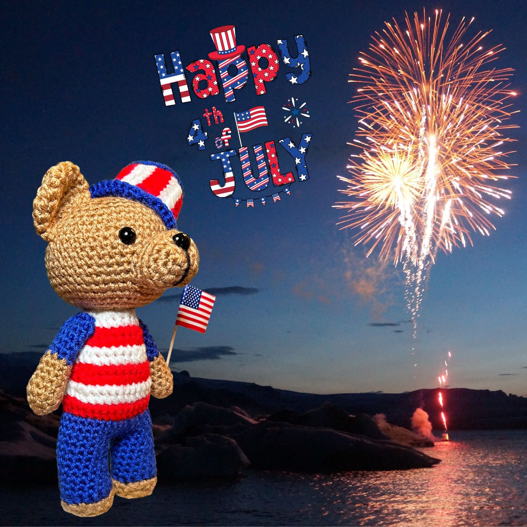 Patriotic 4th of July Handmade Teddy Bear, Crochet Stuffed Teddy Bear ...