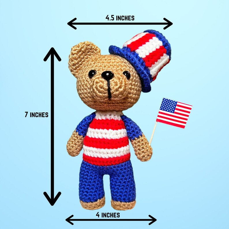 Patriotic 4th of July Handmade Teddy Bear, Crochet Stuffed Teddy Bear ...