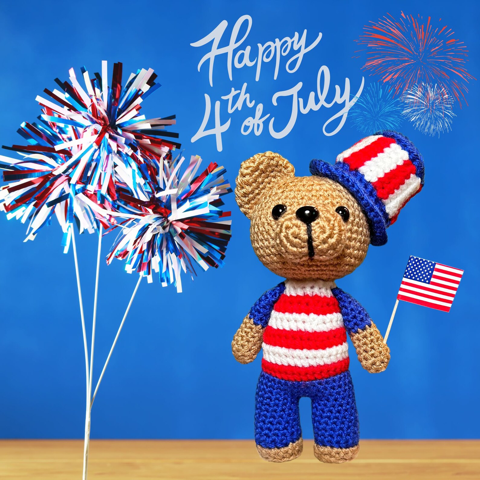 Patriotic 4th of July Handmade Teddy Bear, Crochet Stuffed Teddy Bear ...