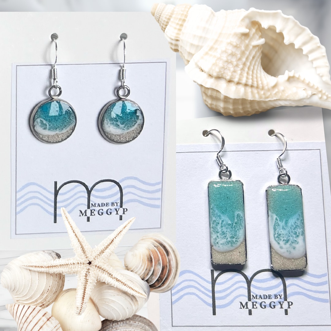 Ocean Wave Earrings With Real Sand - Beach Earrings, Grace Bay Beach ...