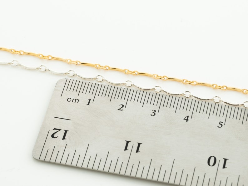 Tiny Curved Bar and Link Chain by Foot in Sterling Silver, Gold Filled ...