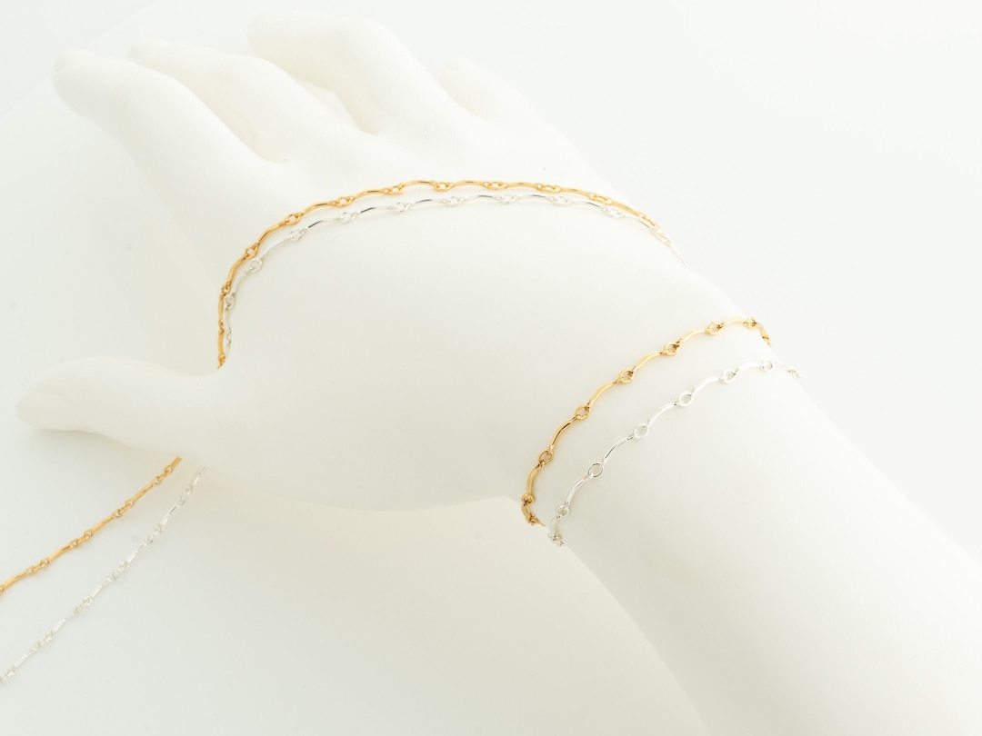 Tiny Curved Bar and Link Chain by Foot in Sterling Silver, Gold Filled ...