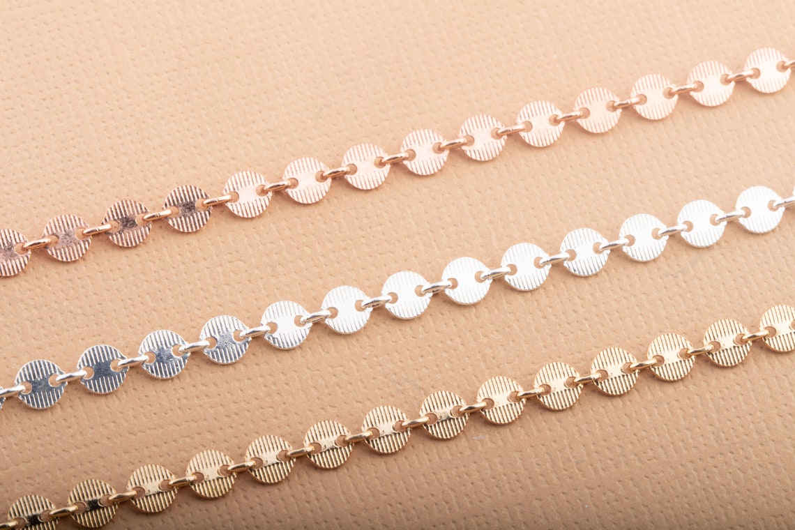 Texture Sequin Coin Chain by Foot in Sterling Silver, Gold Filled, Rose ...