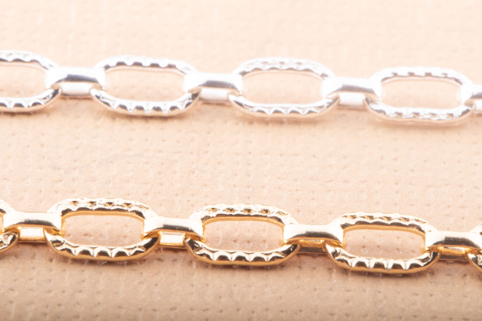 Texture Elongated Rectangle Paperclip Chain by Foot, Gold Filled and ...