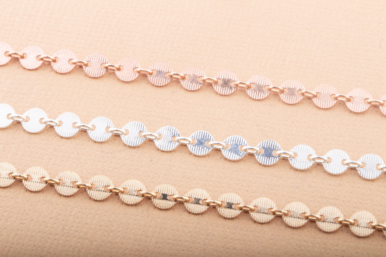 Texture Sequin Coin Chain by Foot in Sterling Silver, Gold Filled, Rose ...