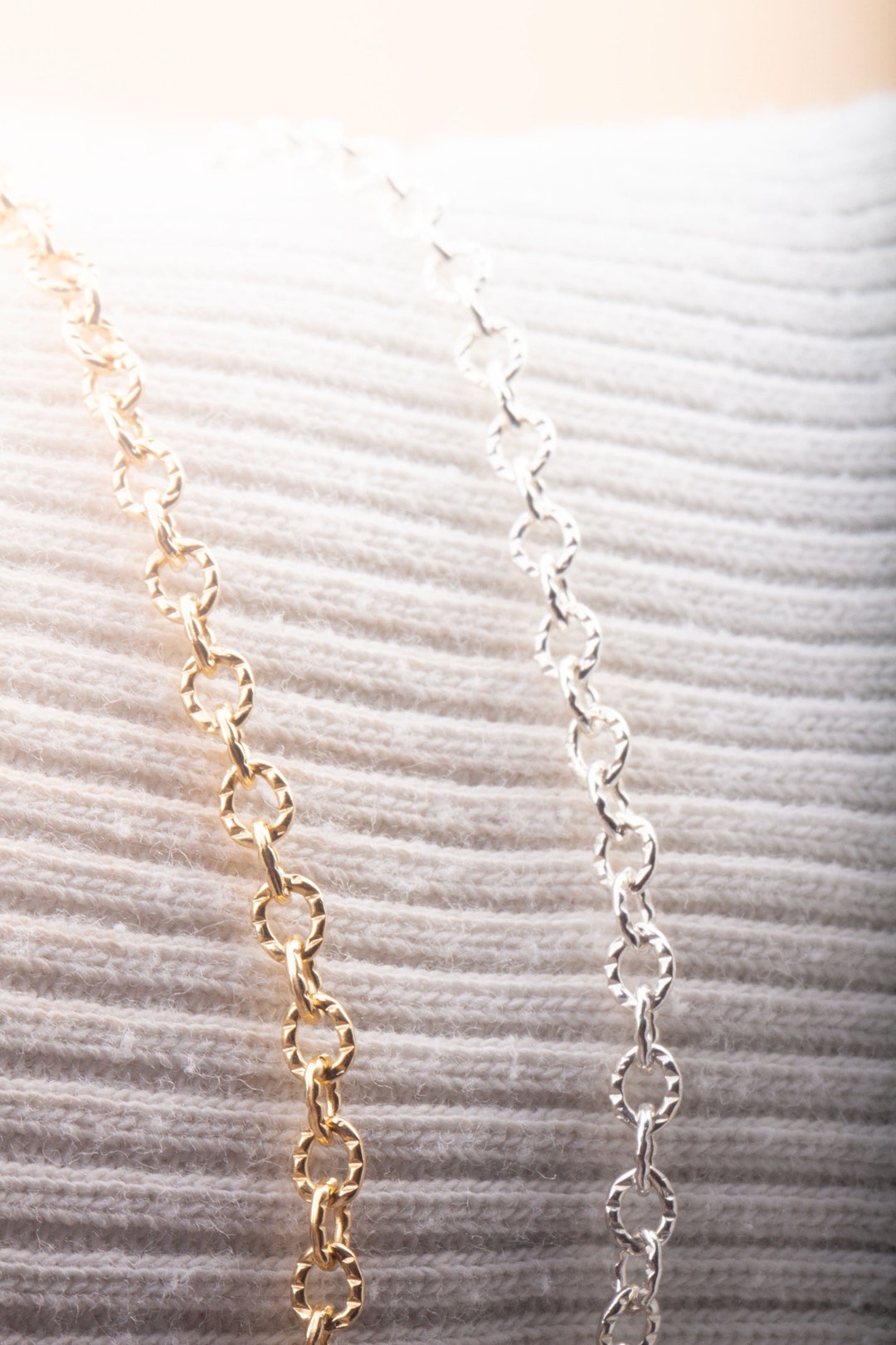 3mm X 2mm Texture Oval Chain by Foot in Sterling Silver, Gold Filled ...