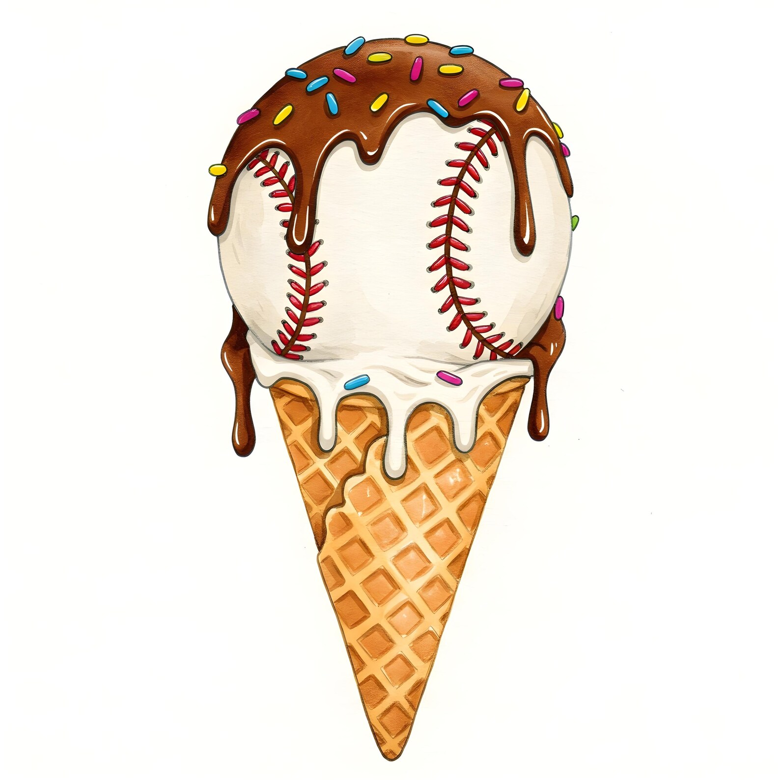 Melting Baseball Ice Cream PNG – Waffle Cone Sports Design ...