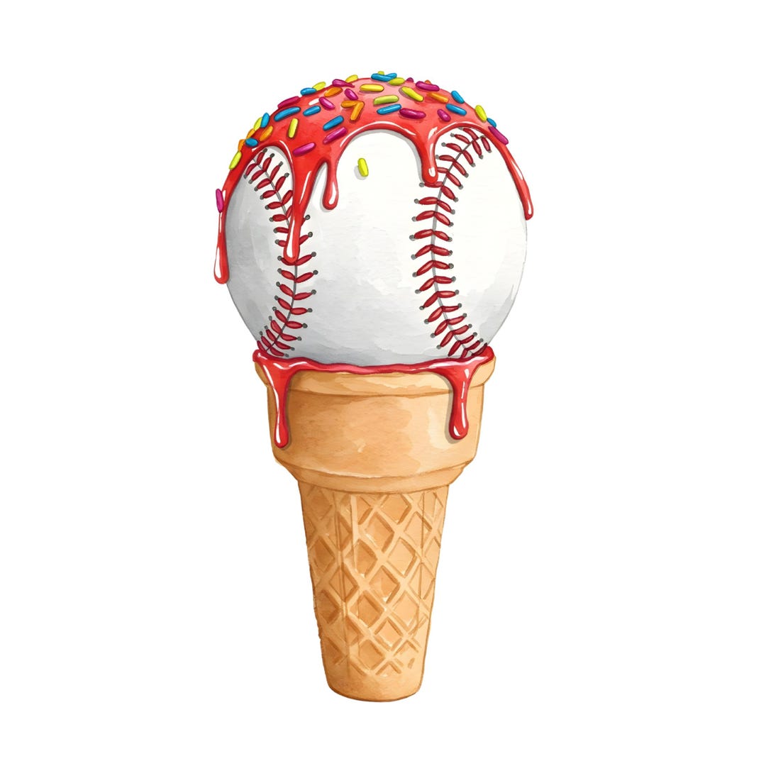 Ice Cream Cone With Baseball Covered in Syrup & Sprinkles - Digital ...