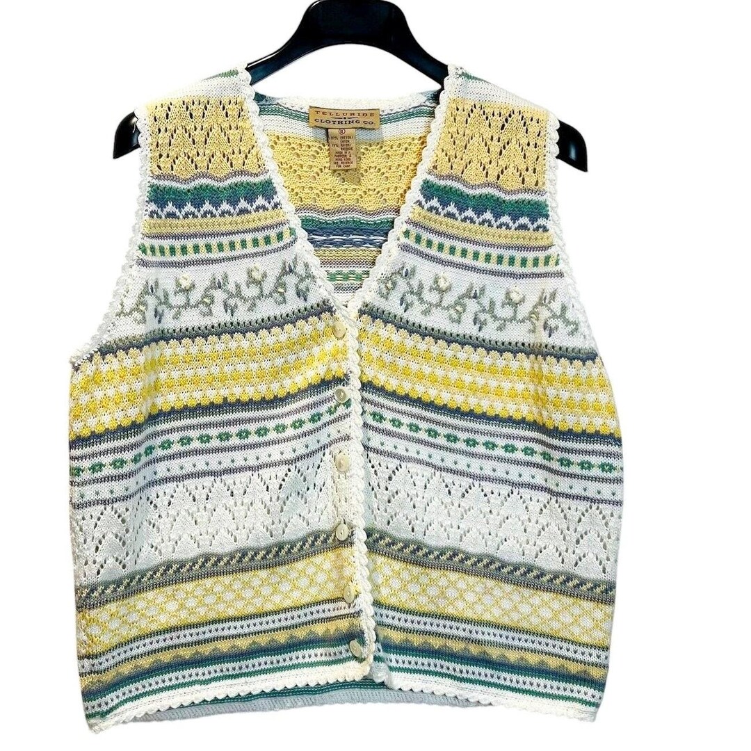 Vintage Womens Fair Isle Cotton Sweater Vest Preppy Grandpa Core ...