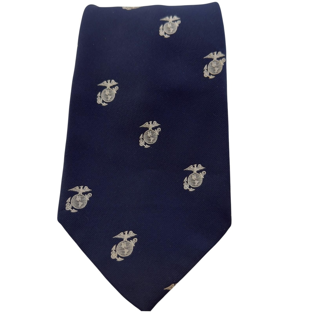 Vtg Wembley Navy Blue USMC Marine Corps Polyester Tie Mens Allover ...