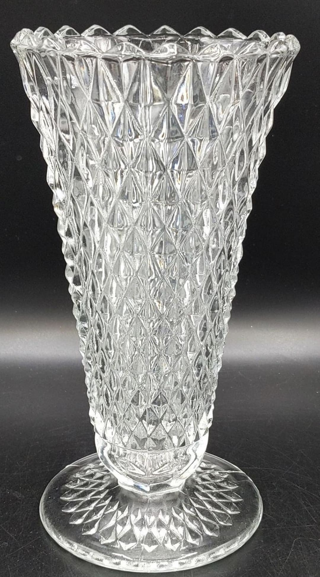 Clear Diamond Point Glass Vase - Indiana Glass Co. - 8" - Original Box ...