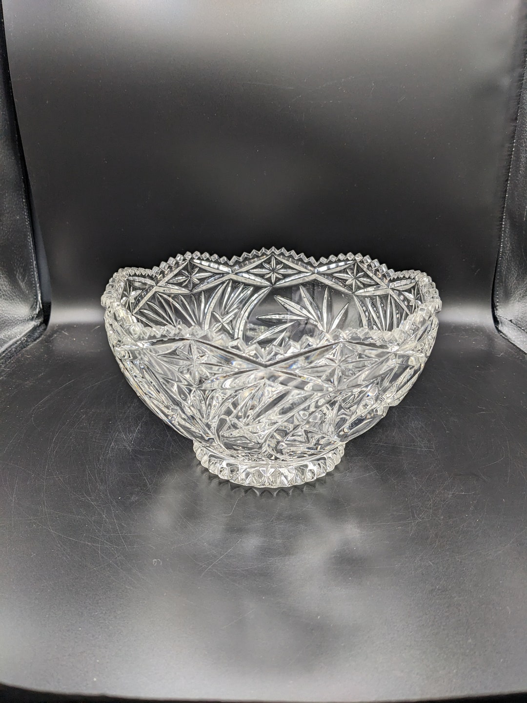 1940's Vintage Lead Crystal Footed Bowl With Sawtooth Edge Hobstar ...
