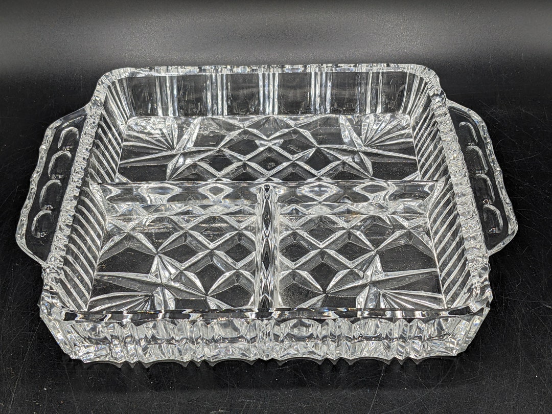 Vintage Imperlux Crystal Divided Dish - Bohemian Pinwheel Cut - 7"x7 ...