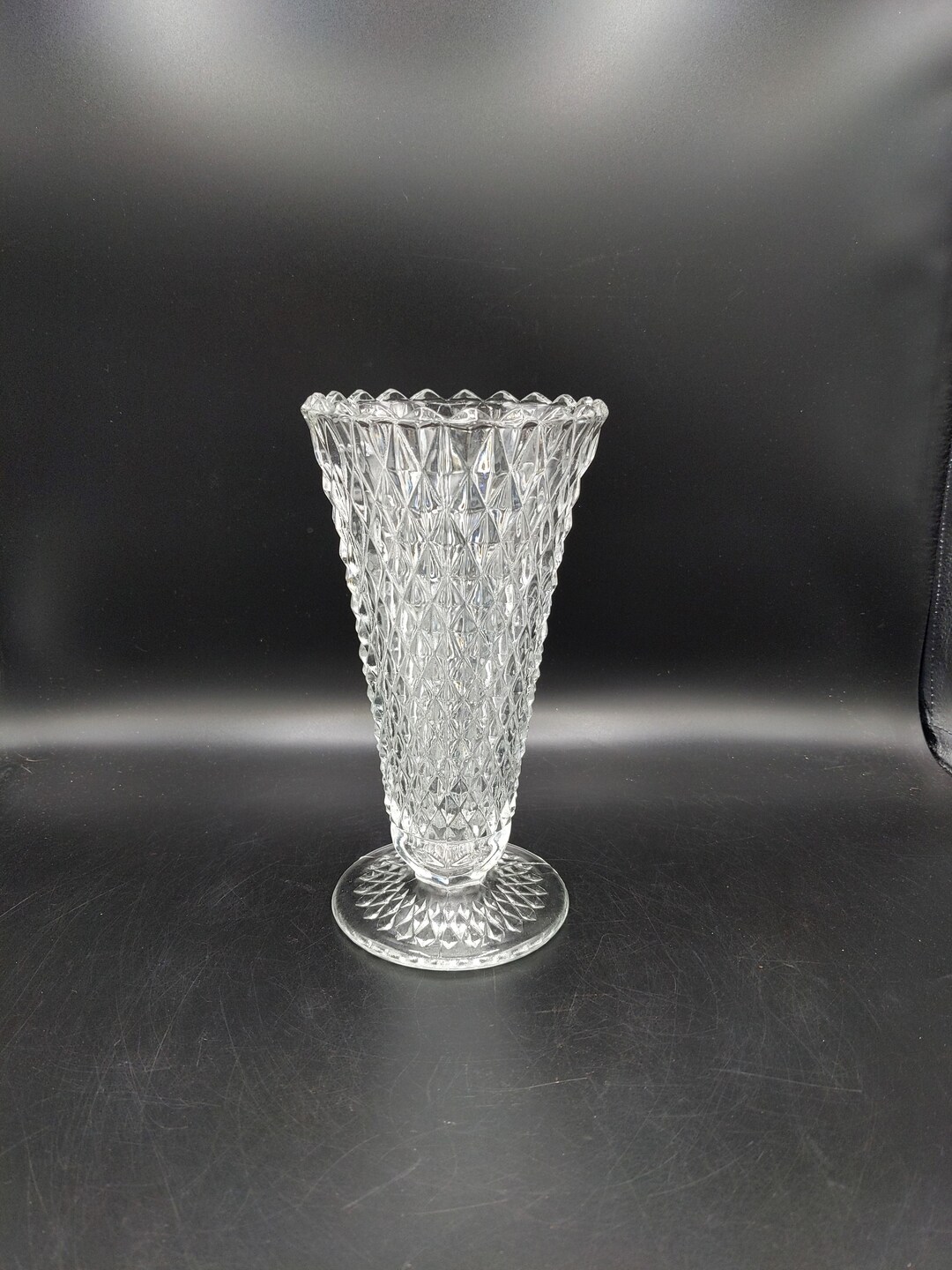 Clear Diamond Point Glass Vase Indiana Glass Co. 8 Original Box - Etsy