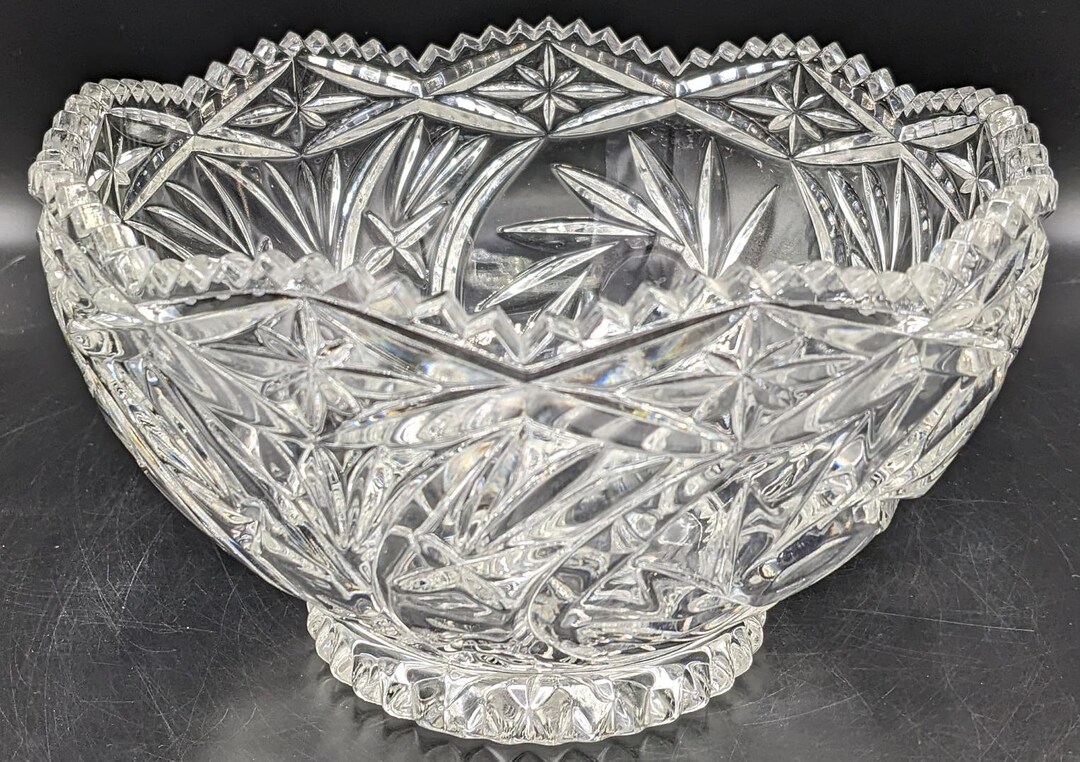 1940's Vintage Lead Crystal Footed Bowl With Sawtooth Edge Hobstar ...