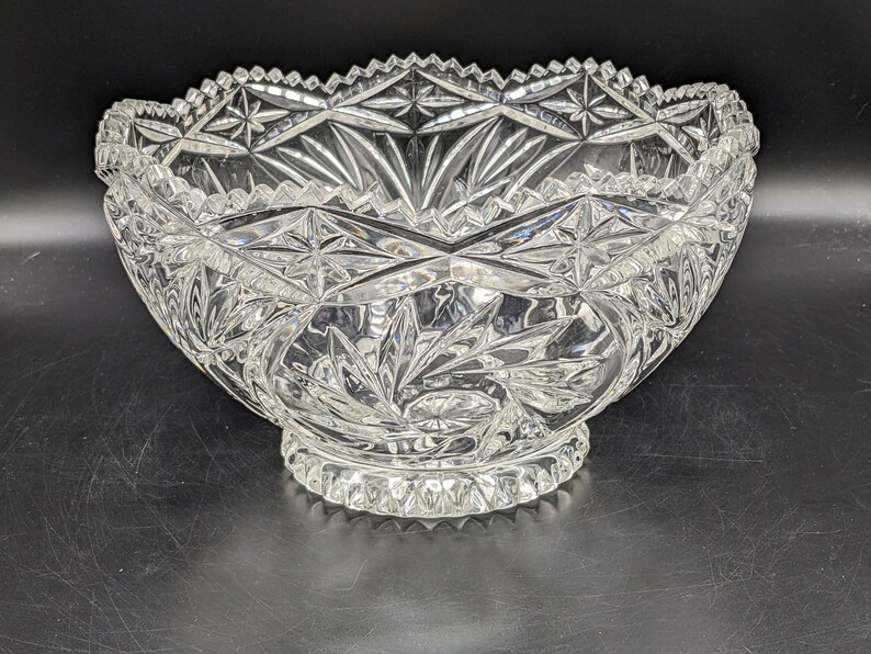 1940's Vintage Lead Crystal Footed Bowl With Sawtooth Edge Hobstar ...