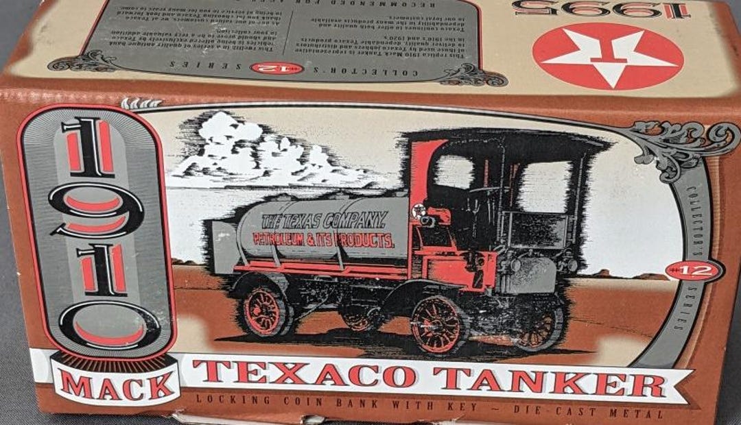 1995 Texaco 1910 Mack Tanker Truck Die Cast Bank Collector's Series 12 ...