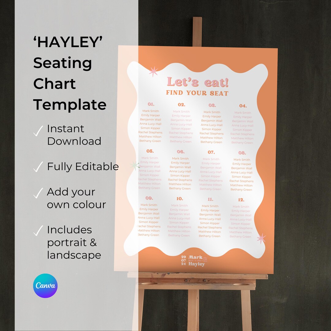 Wavey Seating Chart Template - Etsy