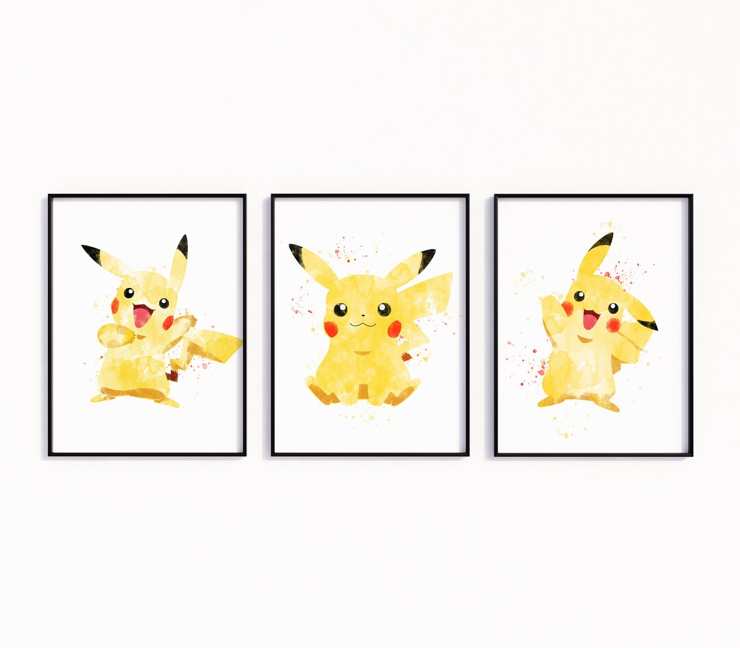 Pikachu Printable Watercolor Art Pikachu Set of 3 Pokemon - Etsy