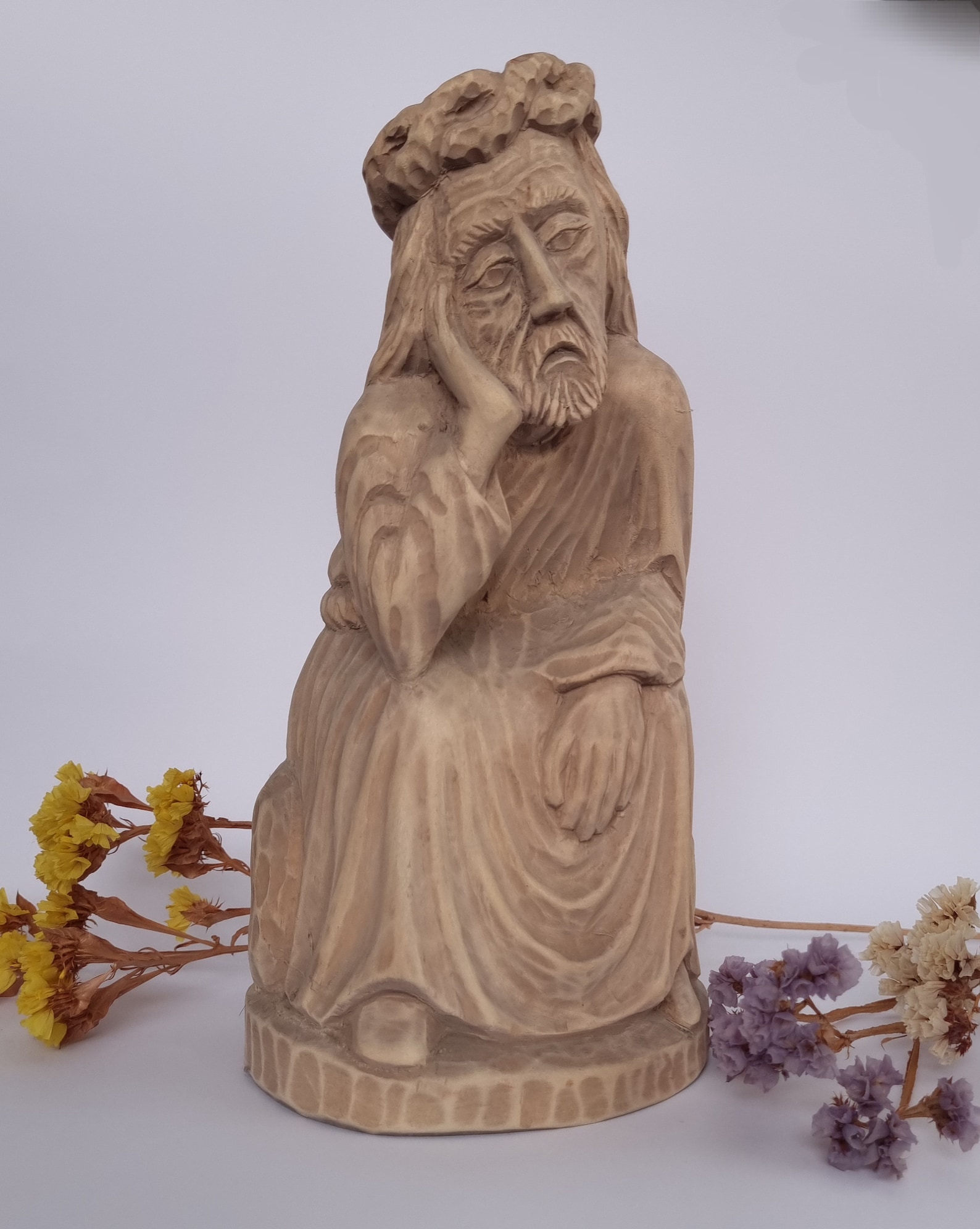 Hand Carved Linden Wood Pensive Christ Sculpture - Etsy