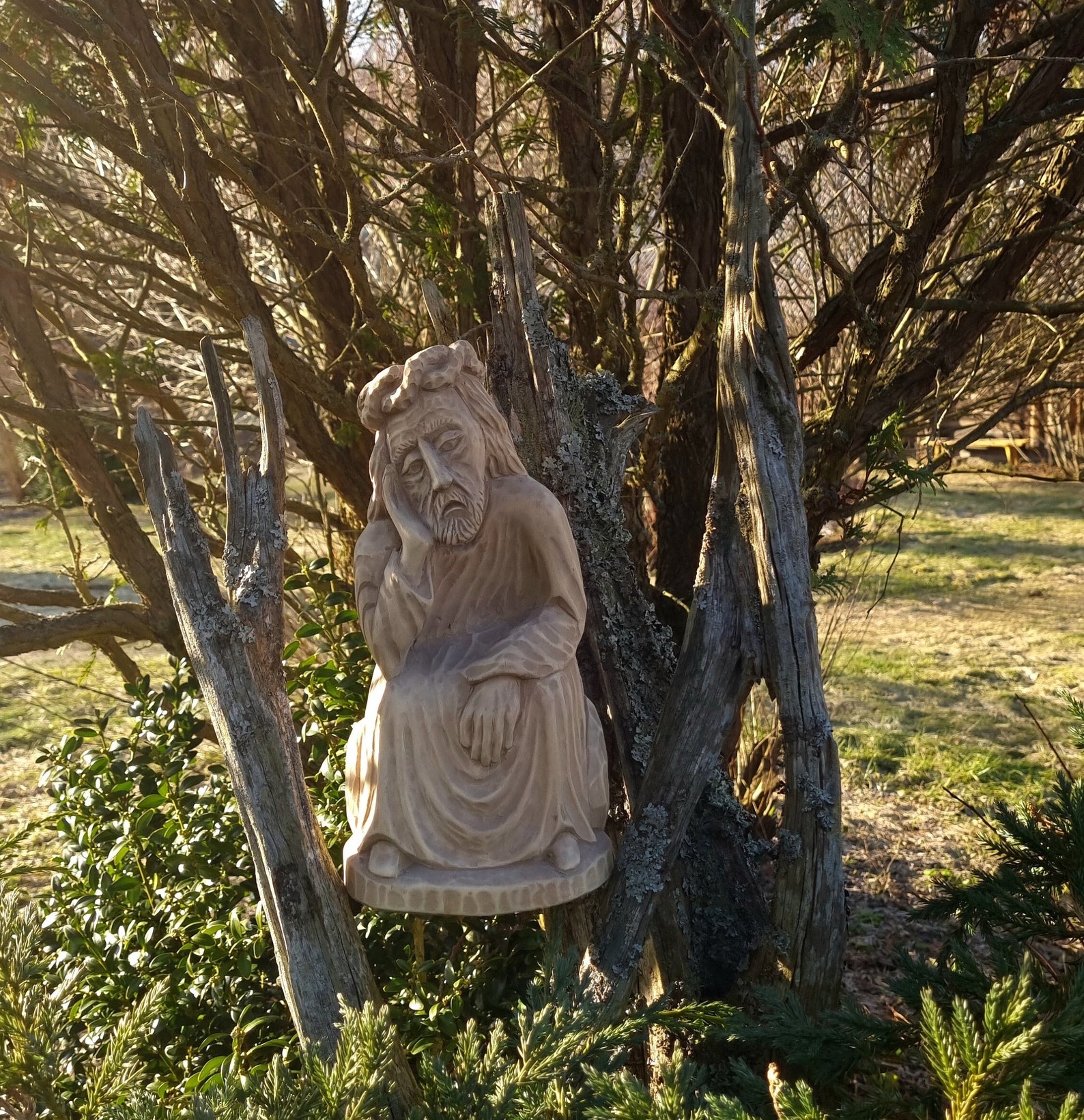 Hand Carved Linden Wood Pensive Christ Sculpture - Etsy