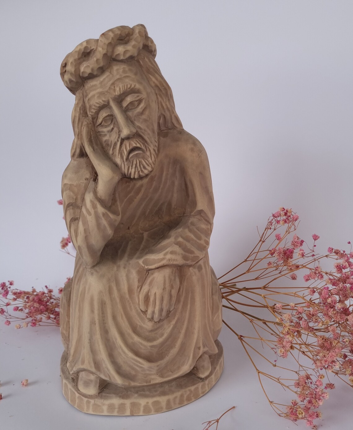 Hand Carved Linden Wood Pensive Christ Sculpture - Etsy