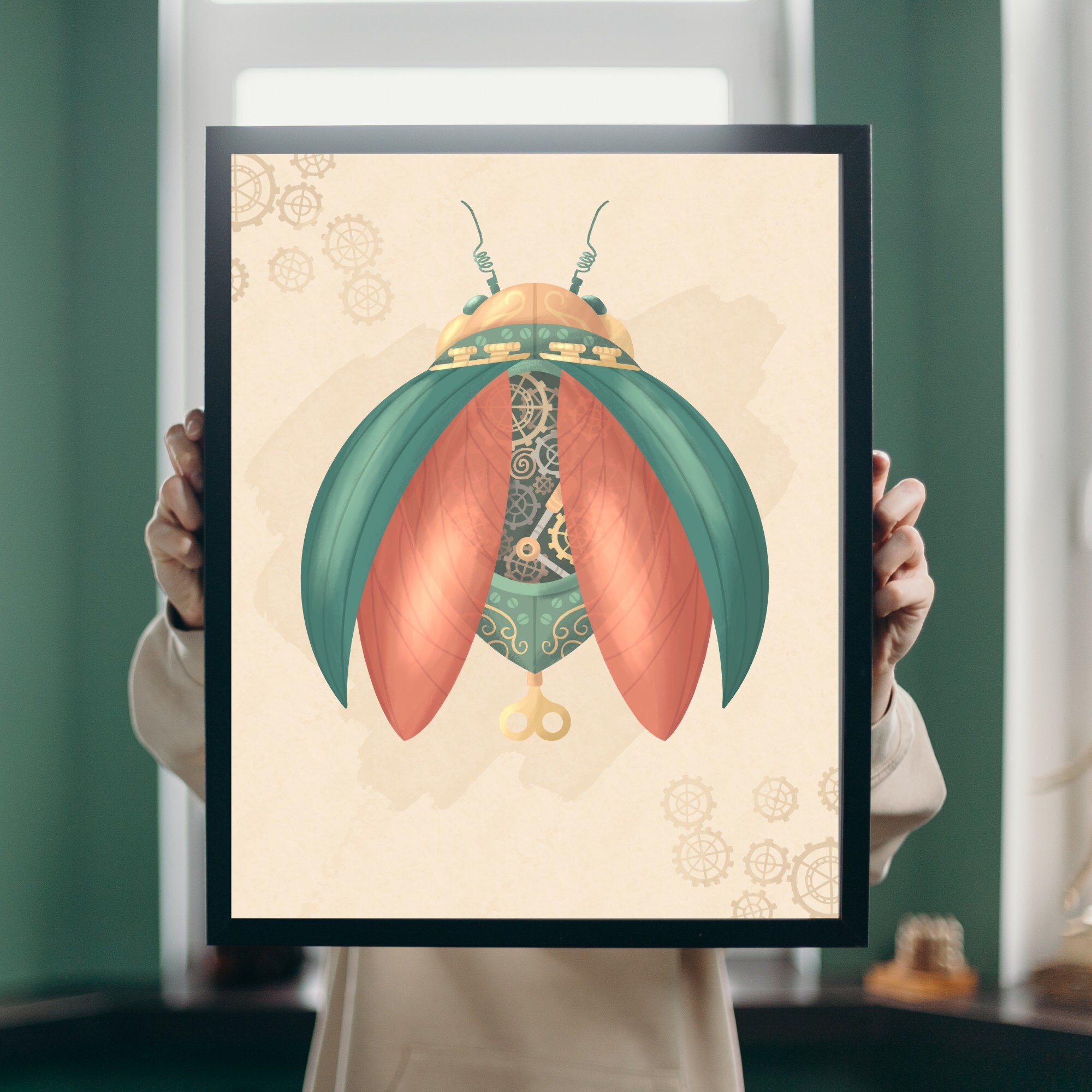 Clockwork Beetle Printable Wall Art, Steampunk, Windup, Gears, Insect, Men's Office, Children’s ...