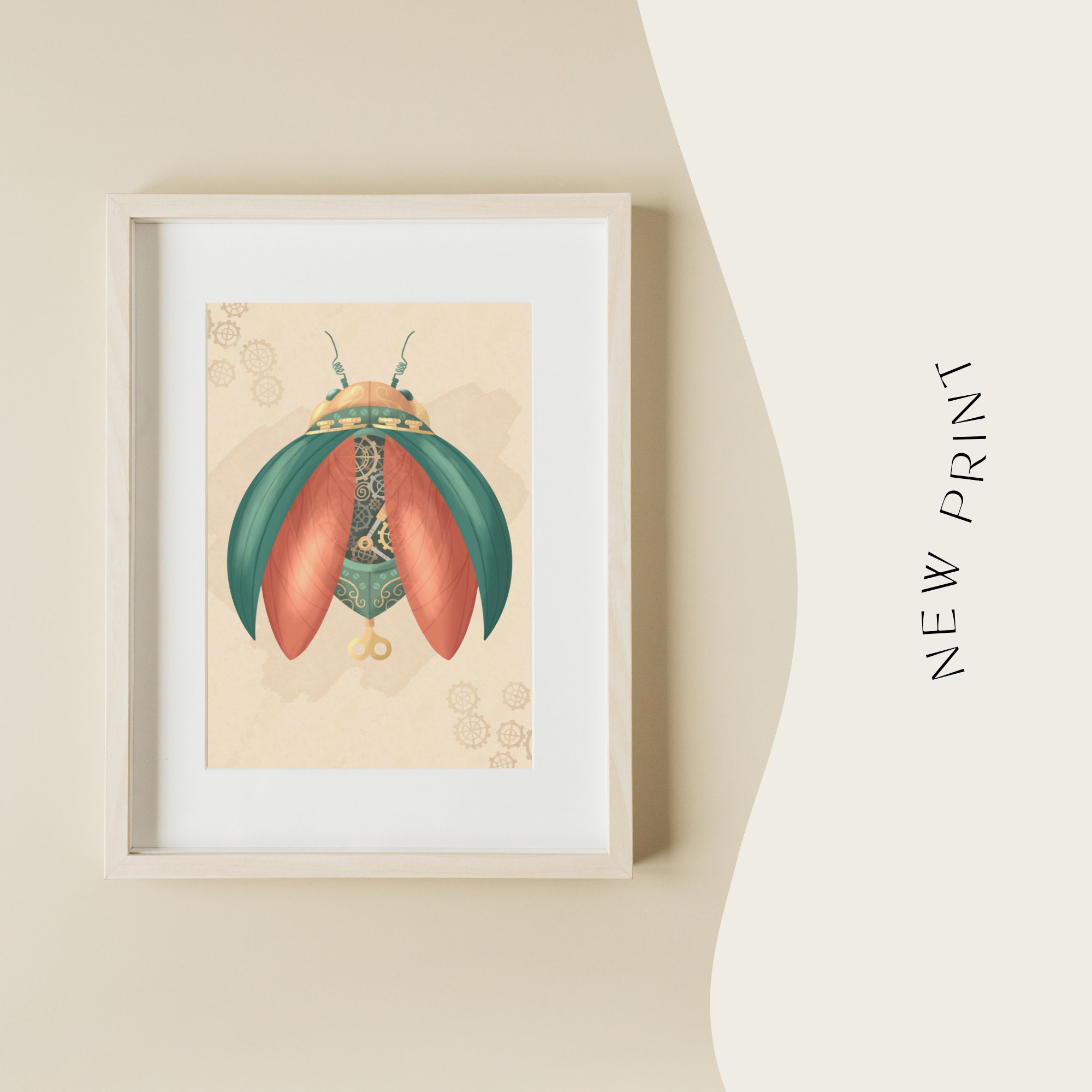 Clockwork Beetle Printable Wall Art, Steampunk, Windup, Gears, Insect ...