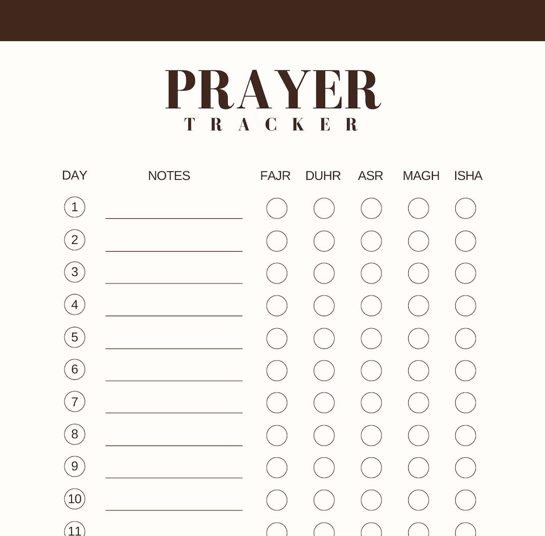 30 Days Salah / Prayer Tracker - Pray Your Salah 5 Times A Day - Simple ...