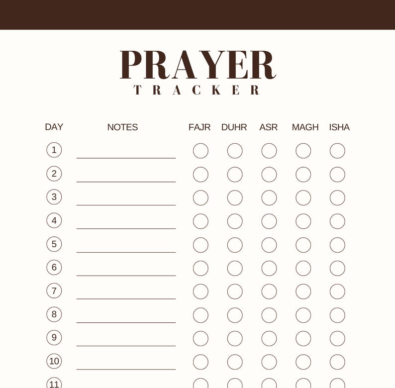 30 Days Salah / Prayer Tracker - Pray Your Salah 5 Times A Day - Simple ...