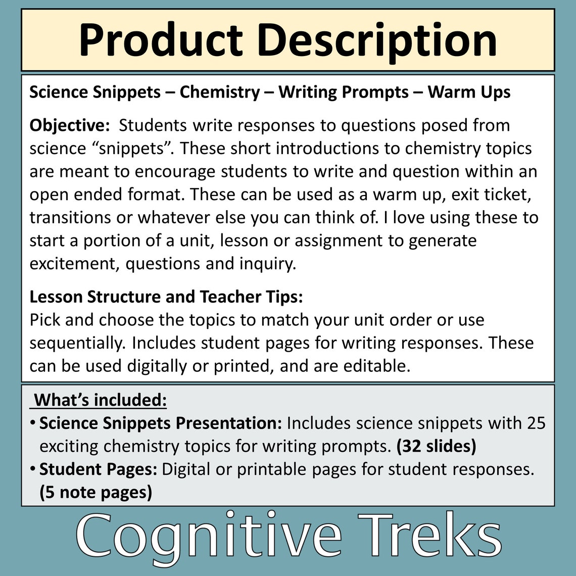 Chemistry Writing Prompts | 25 Science Snippets | Warm Ups | Science ...