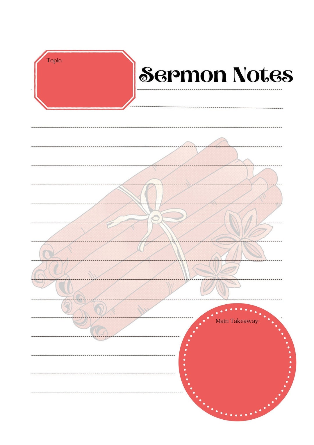 Printable Sermon Notes Template Cinnamon - Etsy