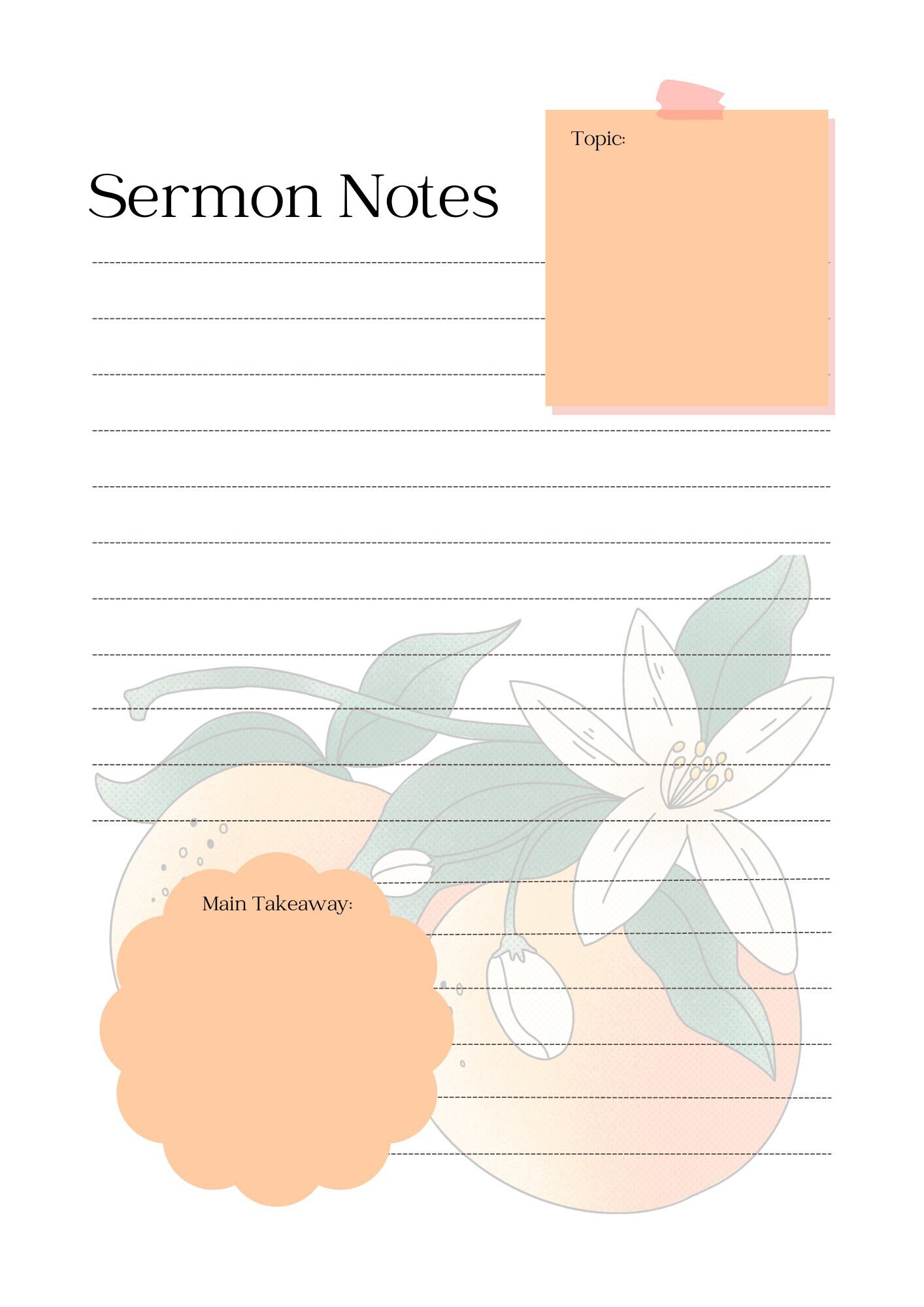 Printable Sermon Notes Template Orange - Etsy