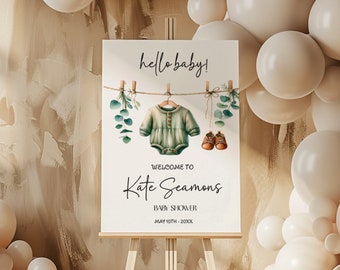 Boy Baby Shower Welcome Sign Template, Boho Boy Baby Shower, Neutral ...