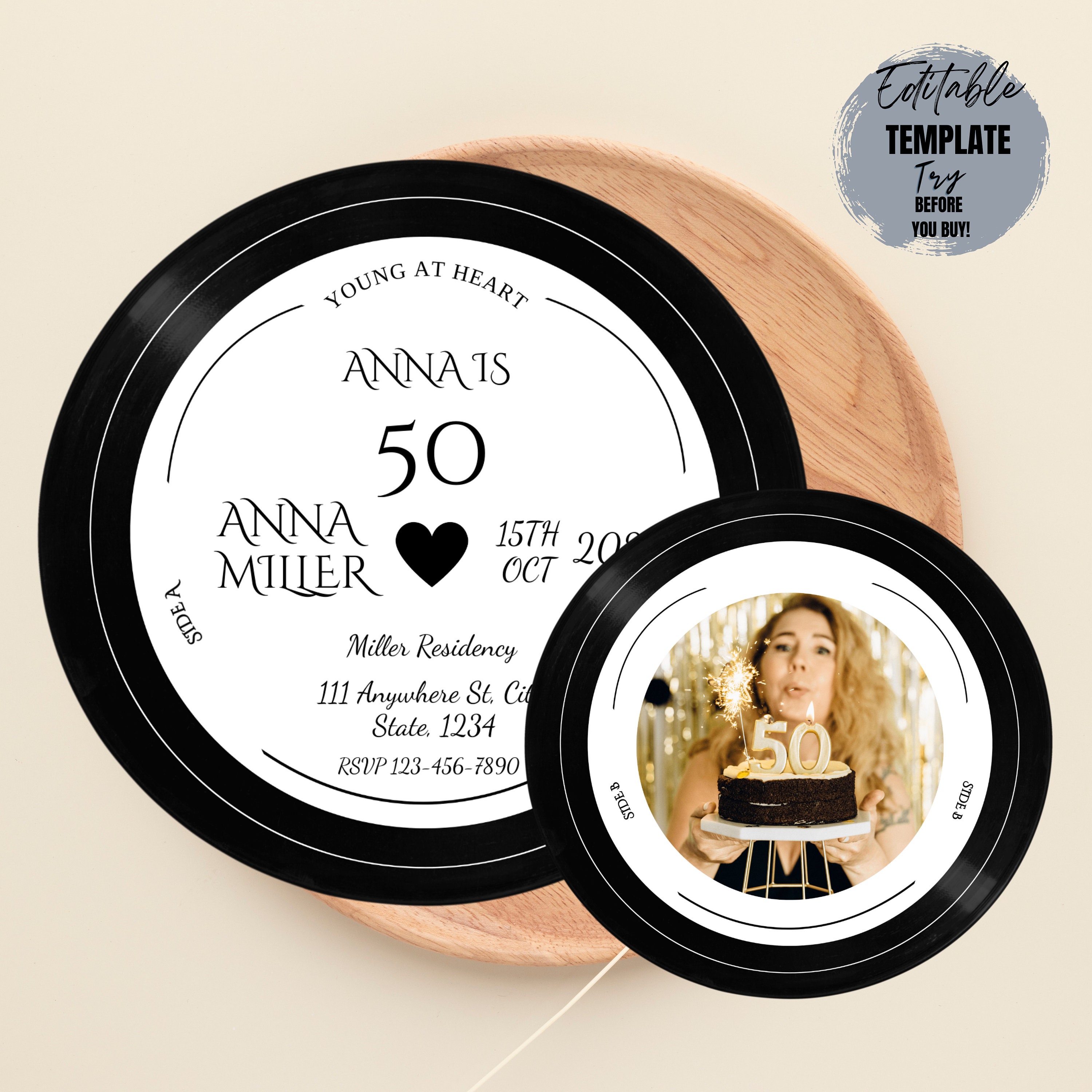 Editable Vinyl Record Birthday Invitation, DIY Vintage Vinyl Record ...