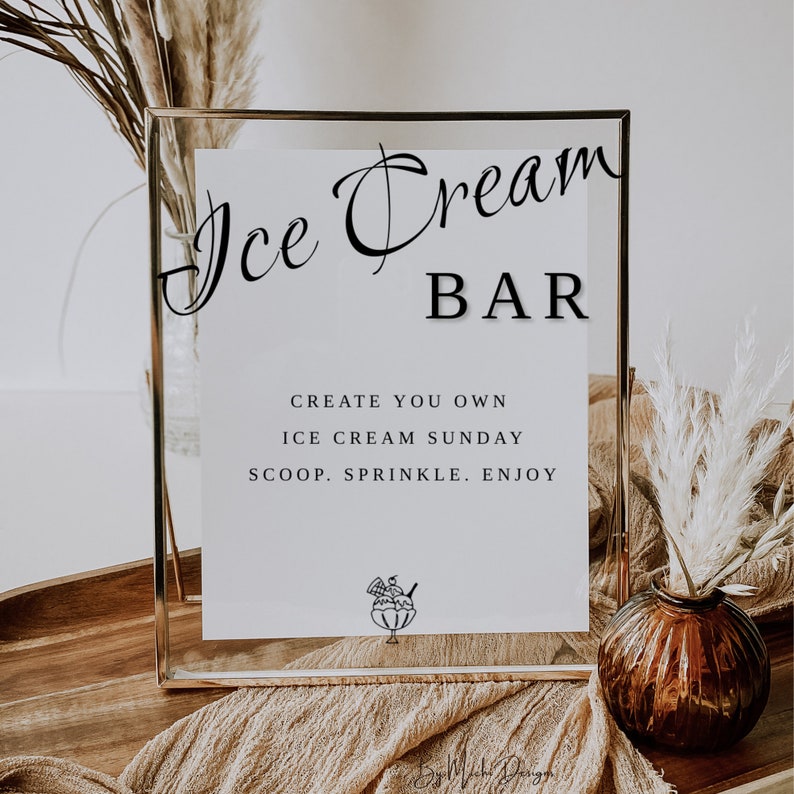 Ice Cream Bar Sign, Sundae Bar, Icecream Bar Sign, Minimalist Wedding ...