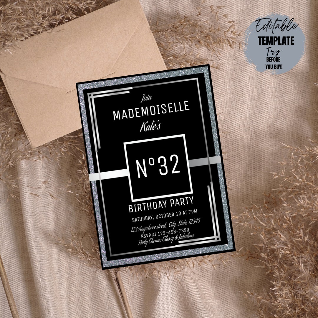 Classy & Fabulous Birthday Party Invitation Template in Black, Paris ...