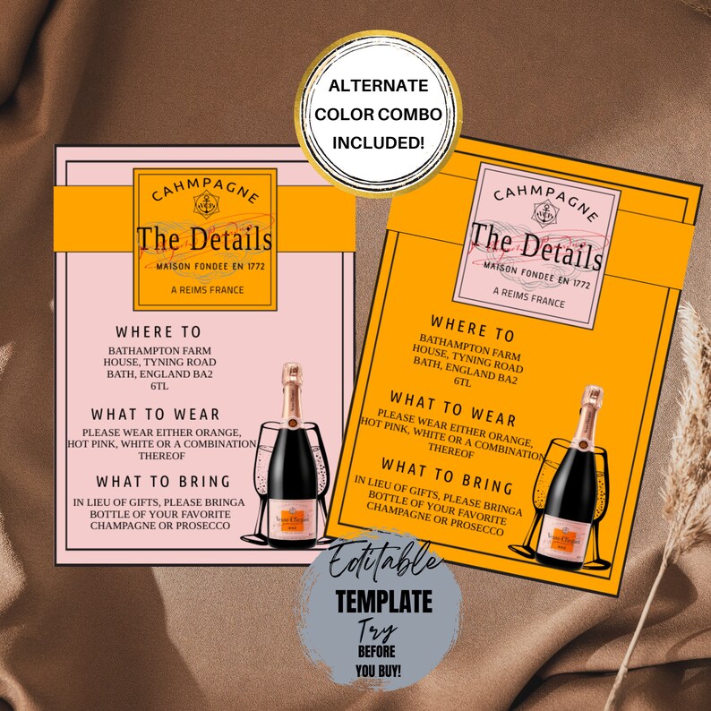 Champagne Birthday Invite and Details Template, Printable and ...