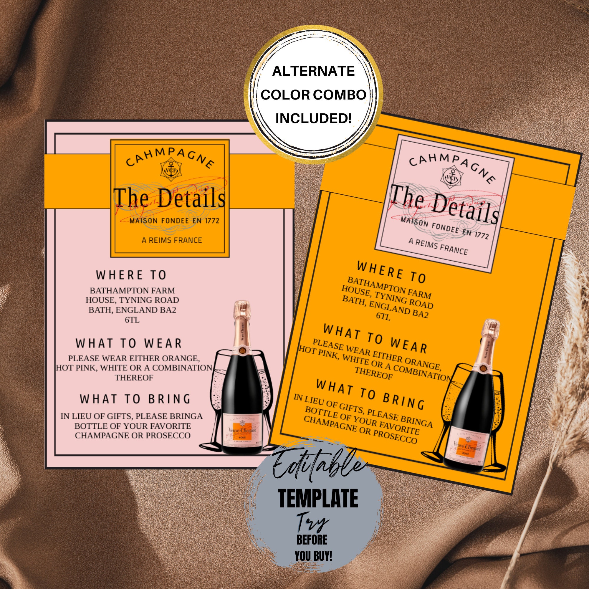 Champagne Birthday Invite and Details Template, Printable and ...