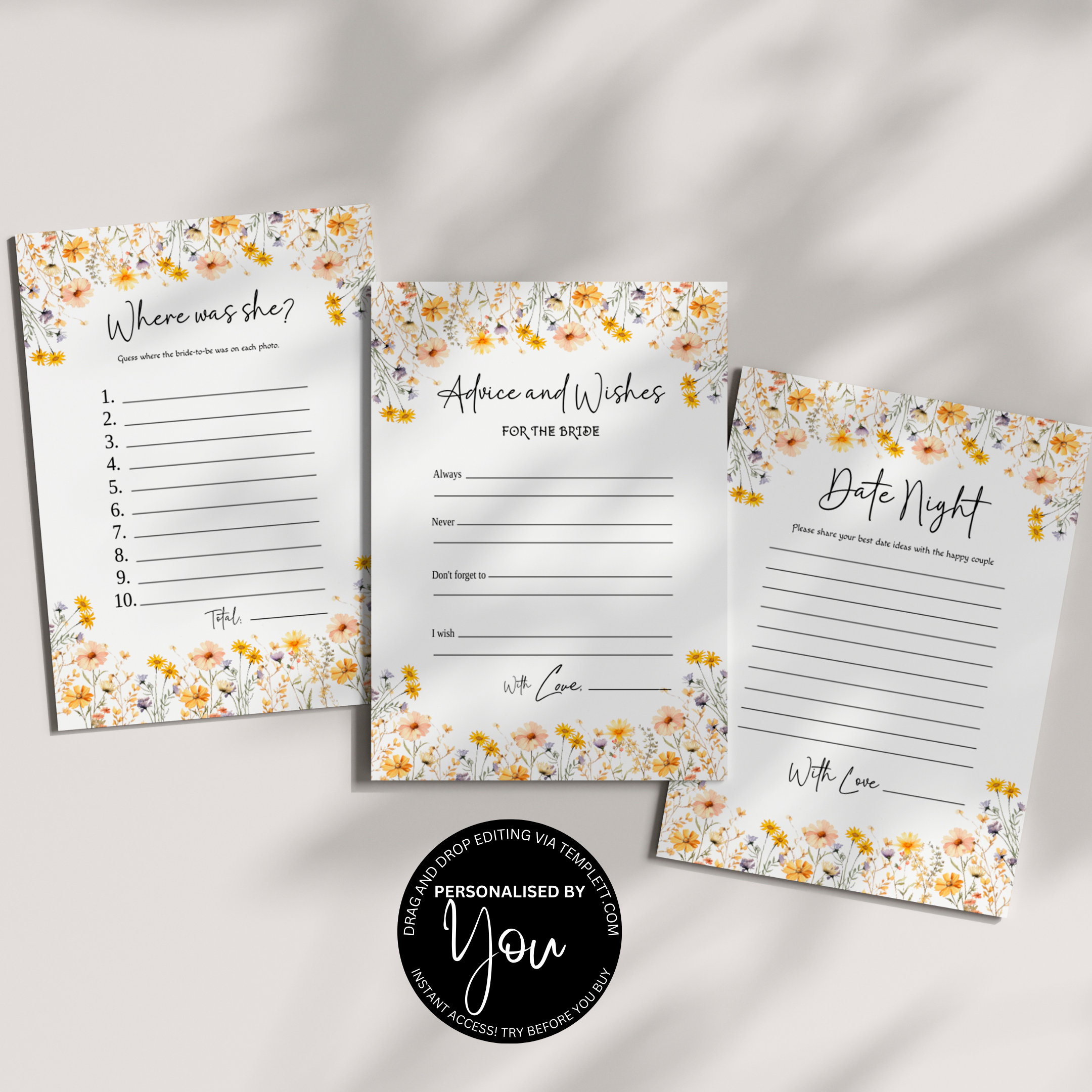 Editable Bridal Shower Games Bundle, Colorful Floral Bridal Shower ...