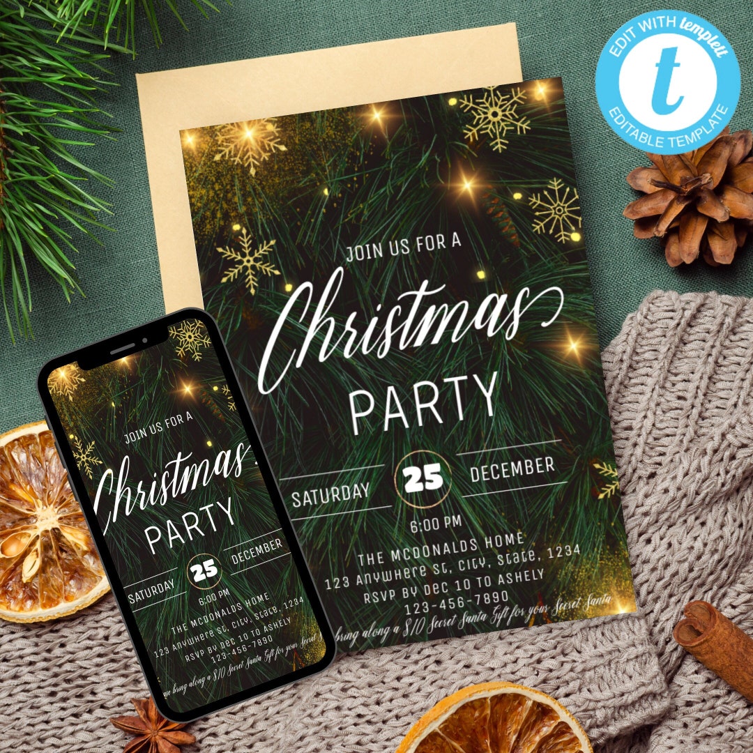 Editable Christmas Invitation, Christmas Trees Party Invitation ...