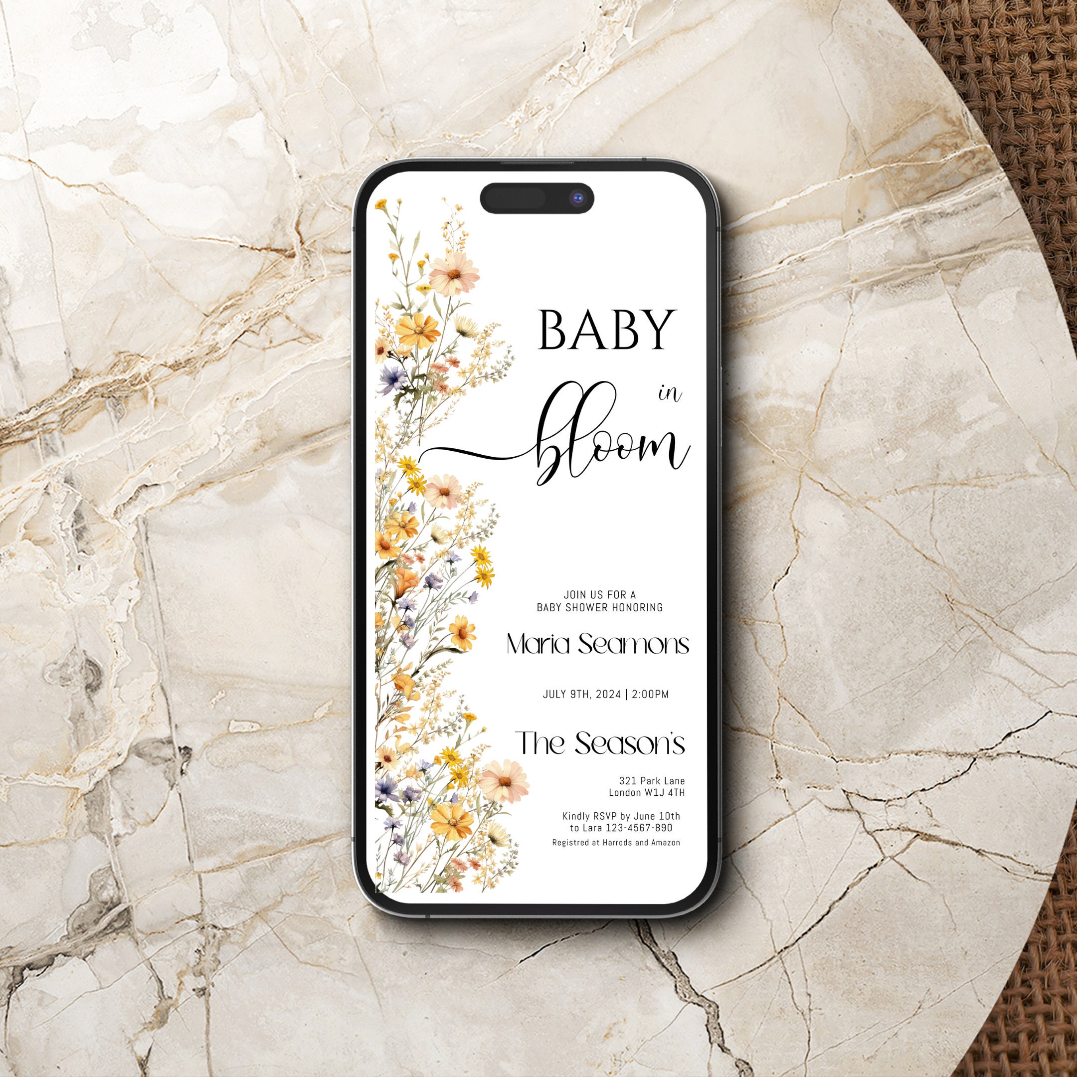 EDITABLE Baby in Bloom E-vite, E-vite Baby Shower Invitation ...